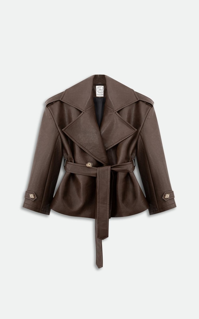 BLANK Cropped Trench in Premium Faux Leather - Brown | COOSH