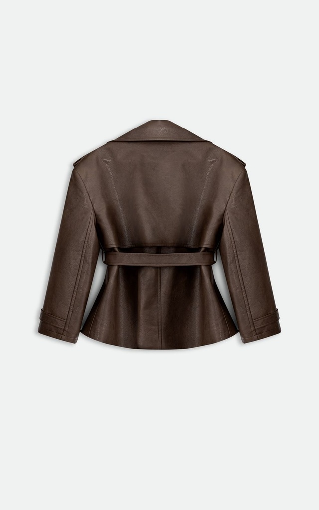 BLANK Cropped Trench in Premium Faux Leather - Brown | COOSH