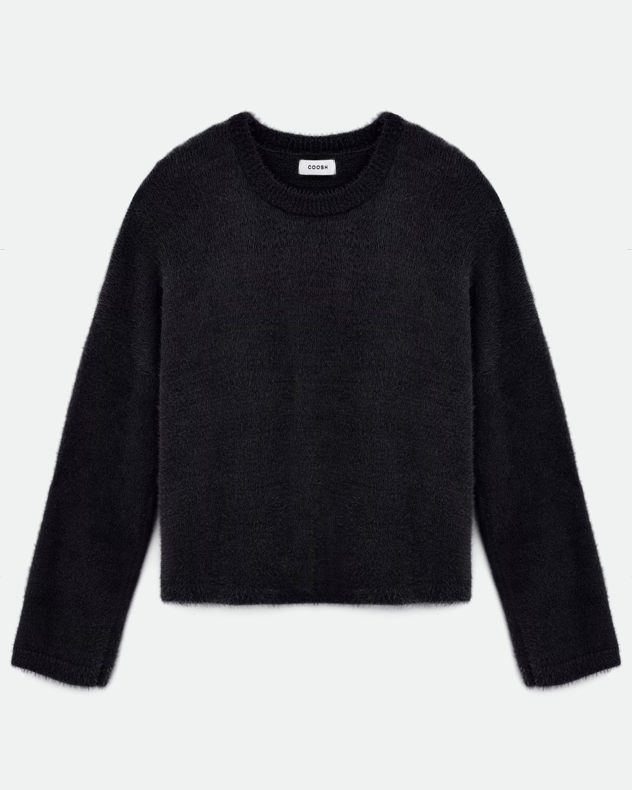Dropped Shoulder Line Fluffy Sweater - Black | COOSH