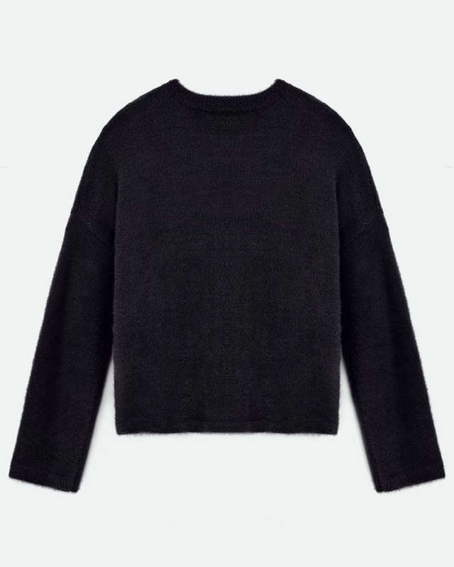 Dropped Shoulder Line Fluffy Sweater - Black | COOSH