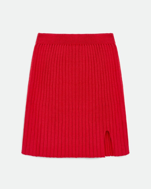 Knitted Matching Set with Sweater and Mini Skirt - Red | COOSH