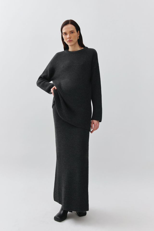 Dropped Shoulder Line Fluffy Sweater - Black | COOSH