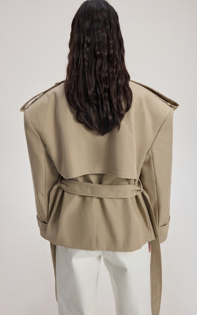 BLANK Cropped Trench Coat with Accent Shoulders - Beige | COOSH