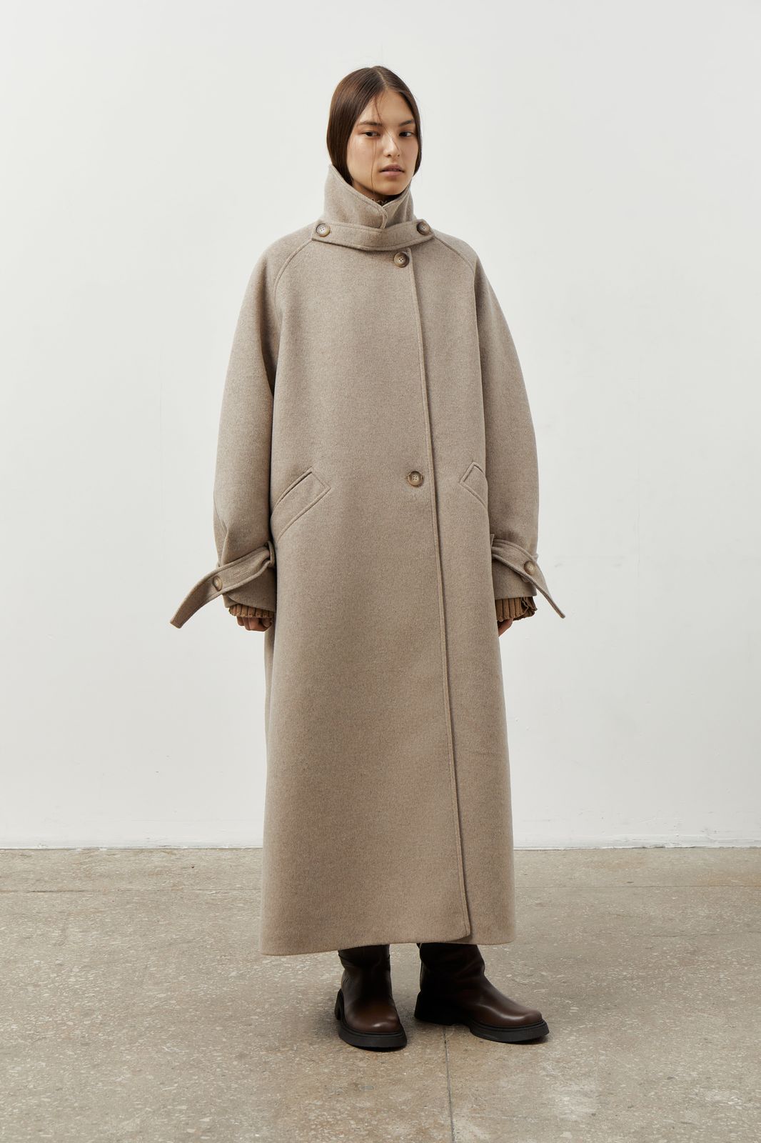 Wool Coat MARGOT with Tie Belt - Beige | COOSH