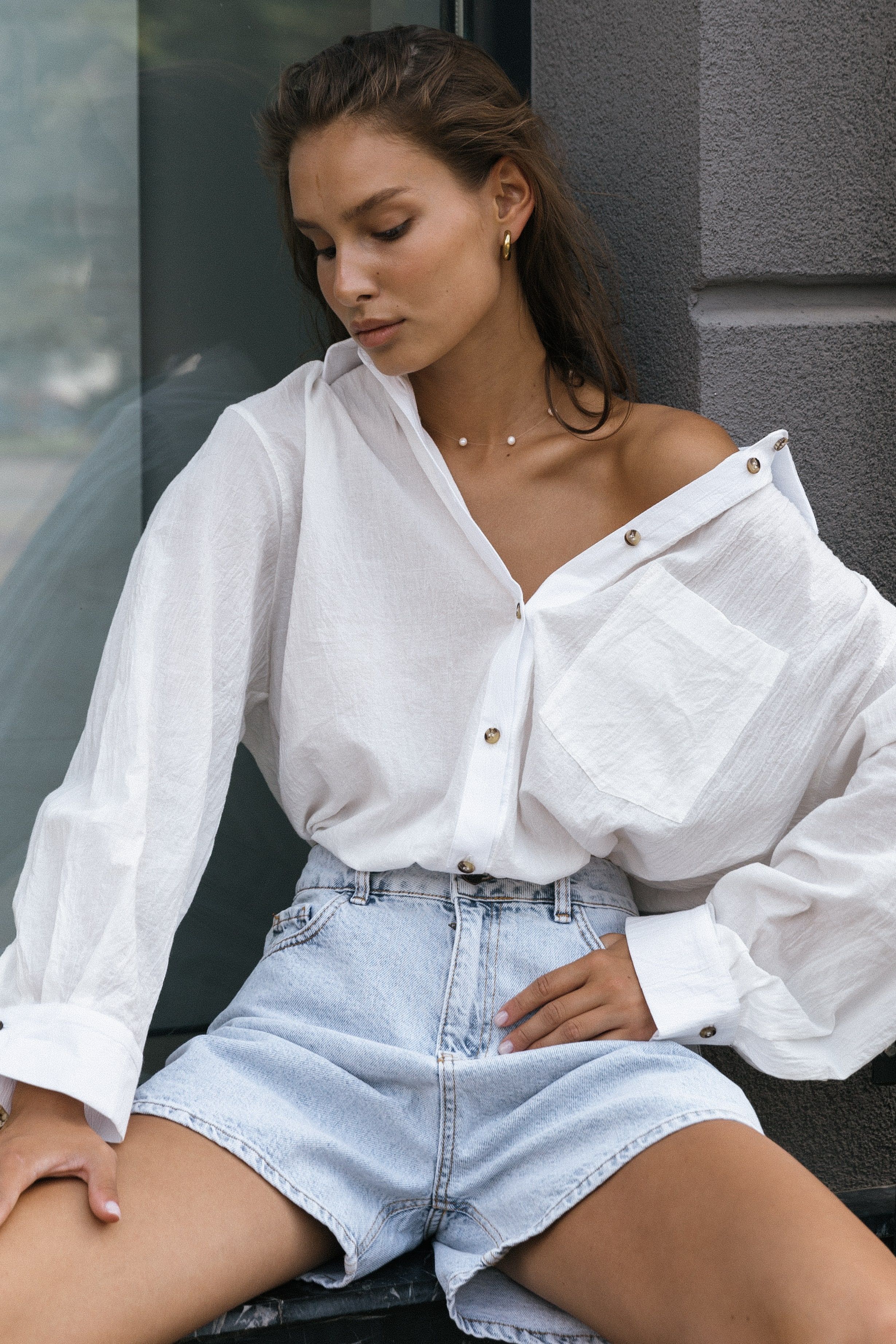 Creased Effect Translucent Shirt - Milky | COOSH