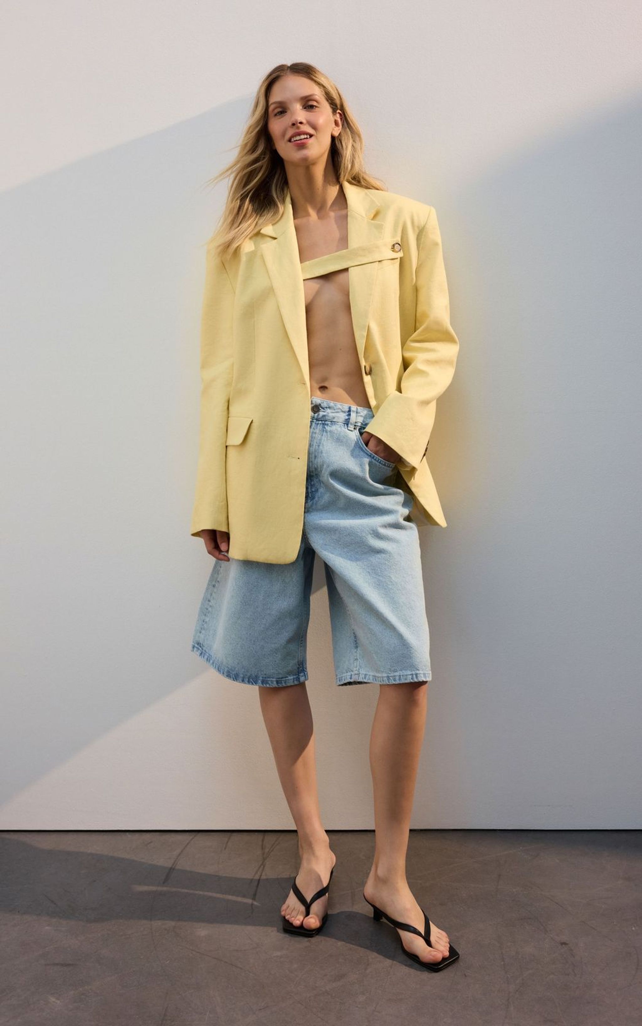 Single-breasted Blazer with Strap Detail - Yellow | COOSH
